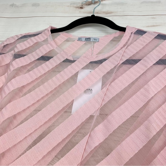 Zara | Tops | Zara Pink Sheer Striped Long Sleeve Blouse | Poshmark